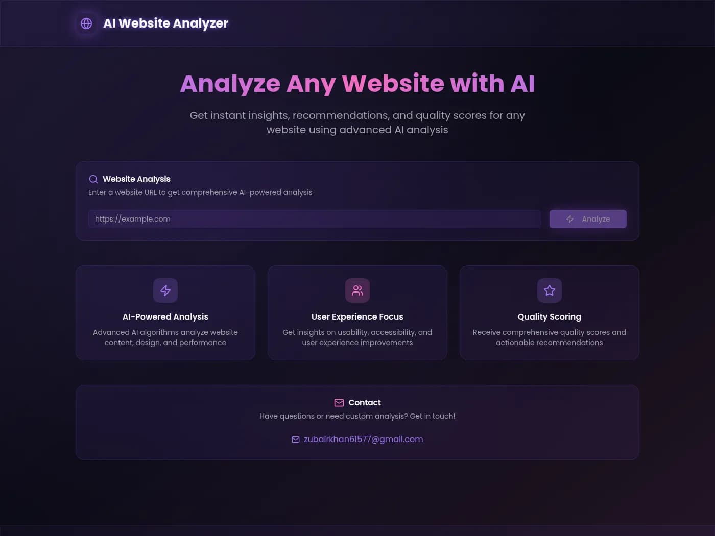 AI Website Analyzer with Glassmorphism & Neon UI