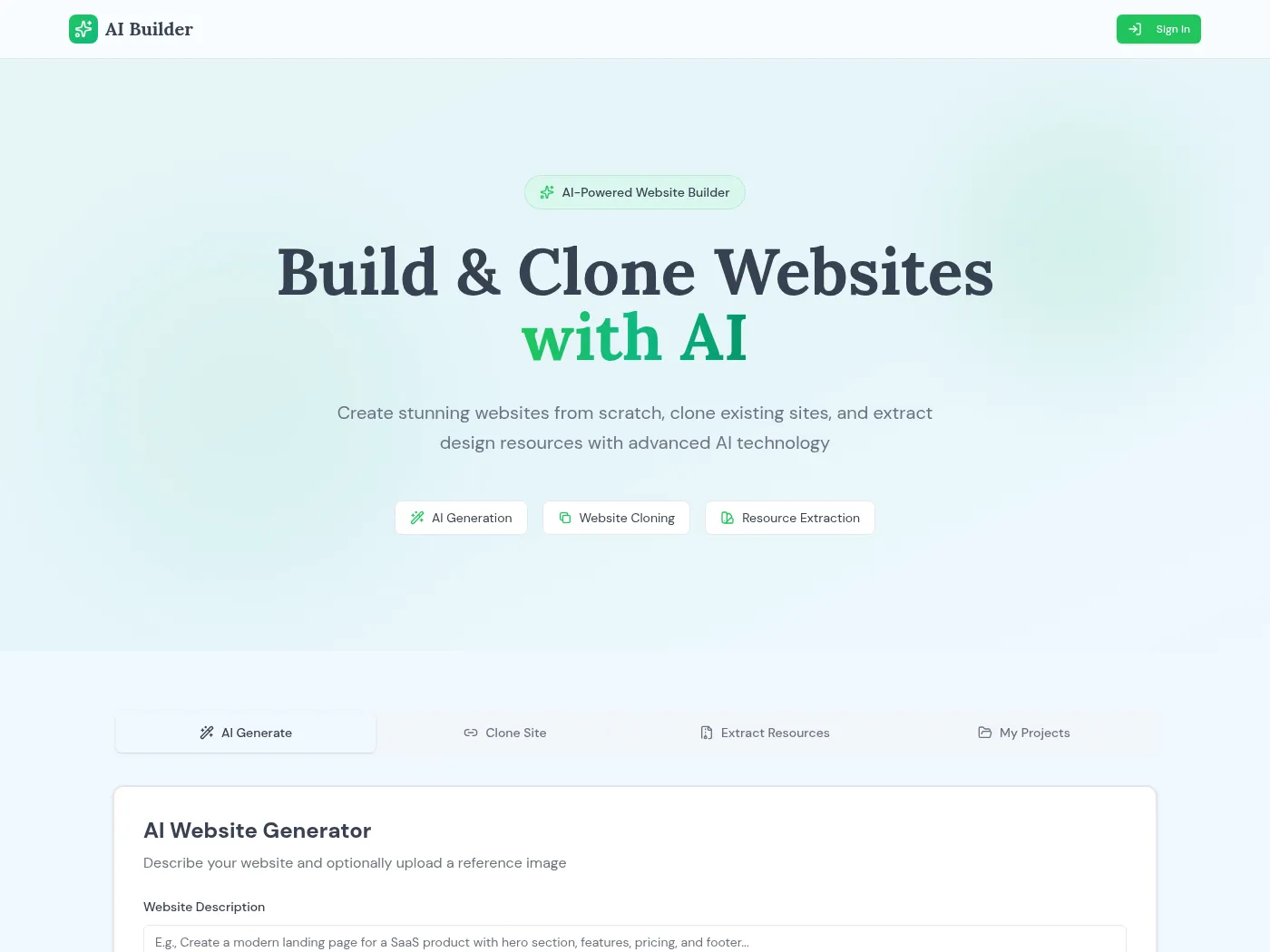 AI Website Builder with Website Cloning and Resource Extraction
