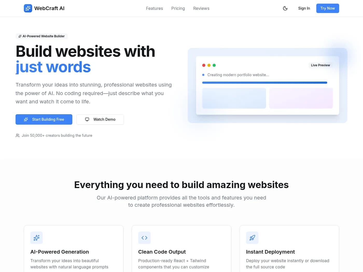 AI-Powered Minimal Website Builder Platform