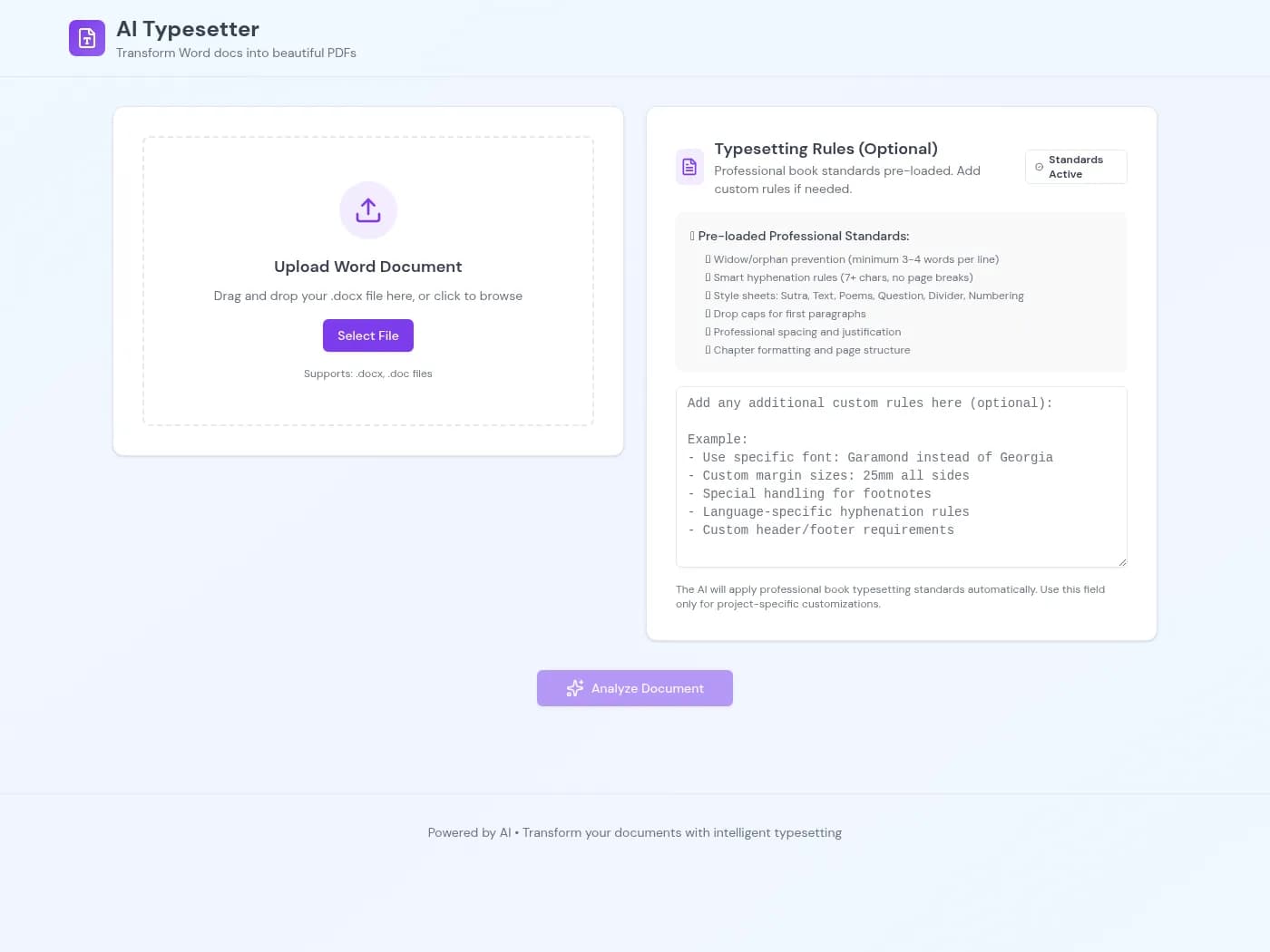 AI-Powered Word to PDF Typesetter