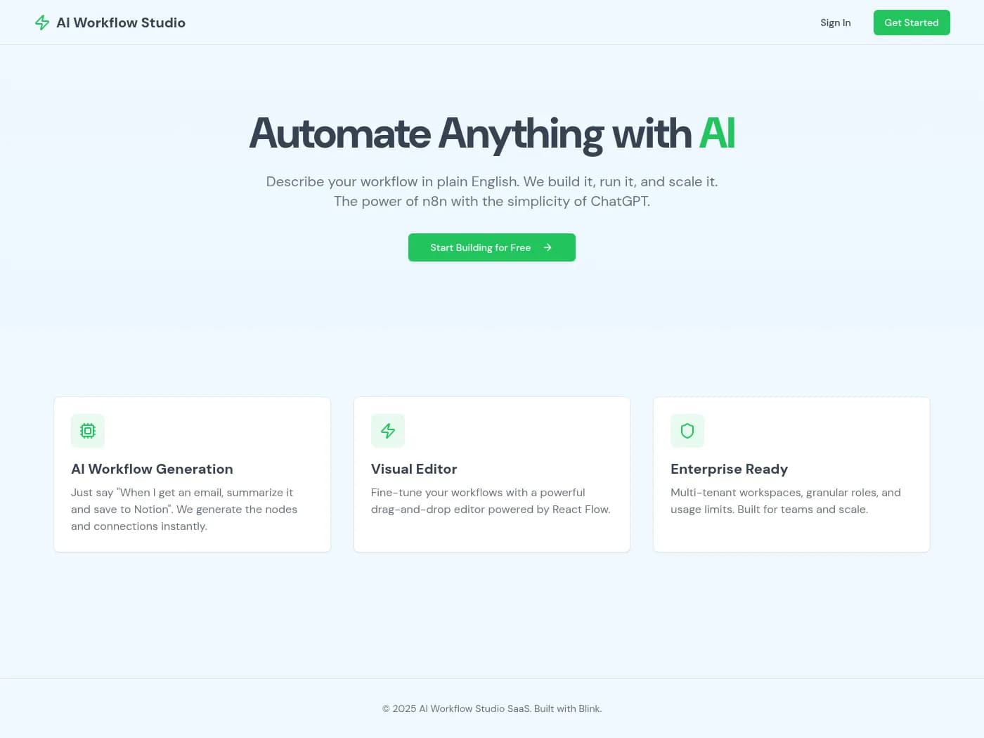 AI Workflow Studio SaaS – n8n-style AI-Powered Automation Builder for Teams (Multi-Tenant, Stripe, Visual Editor)