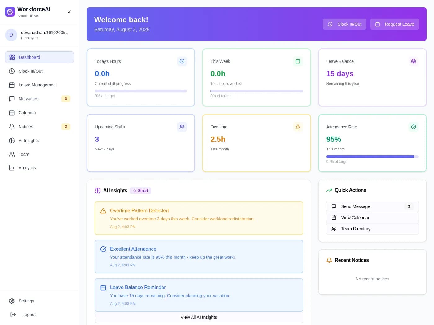 AI-Powered Workforce Management & HRMS Dashboard