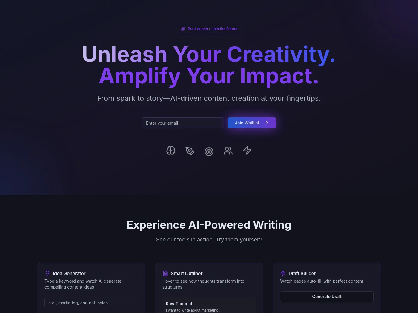 AI Writer Interactive Pre-Launch Landing Page