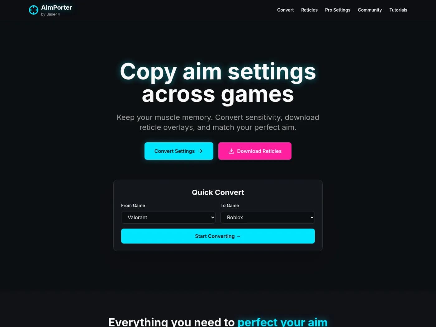 AimPorter by Base44 — Accurate Cross-Game Sensitivity & Reticle Portal for Gamers