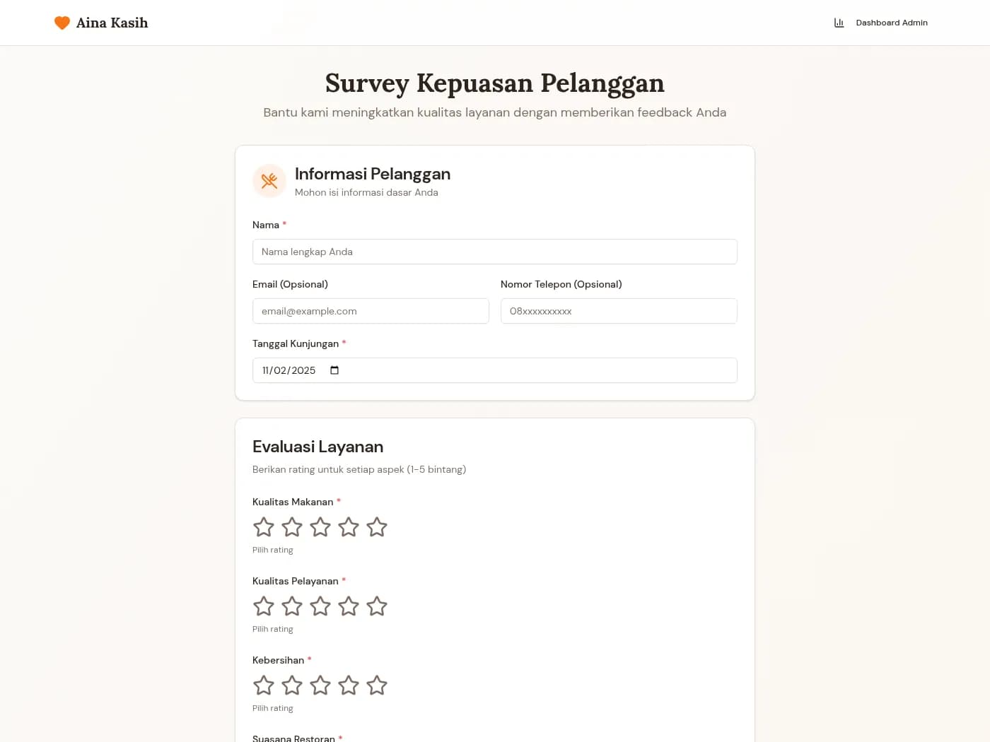 Aina Kasih Customer Satisfaction Survey