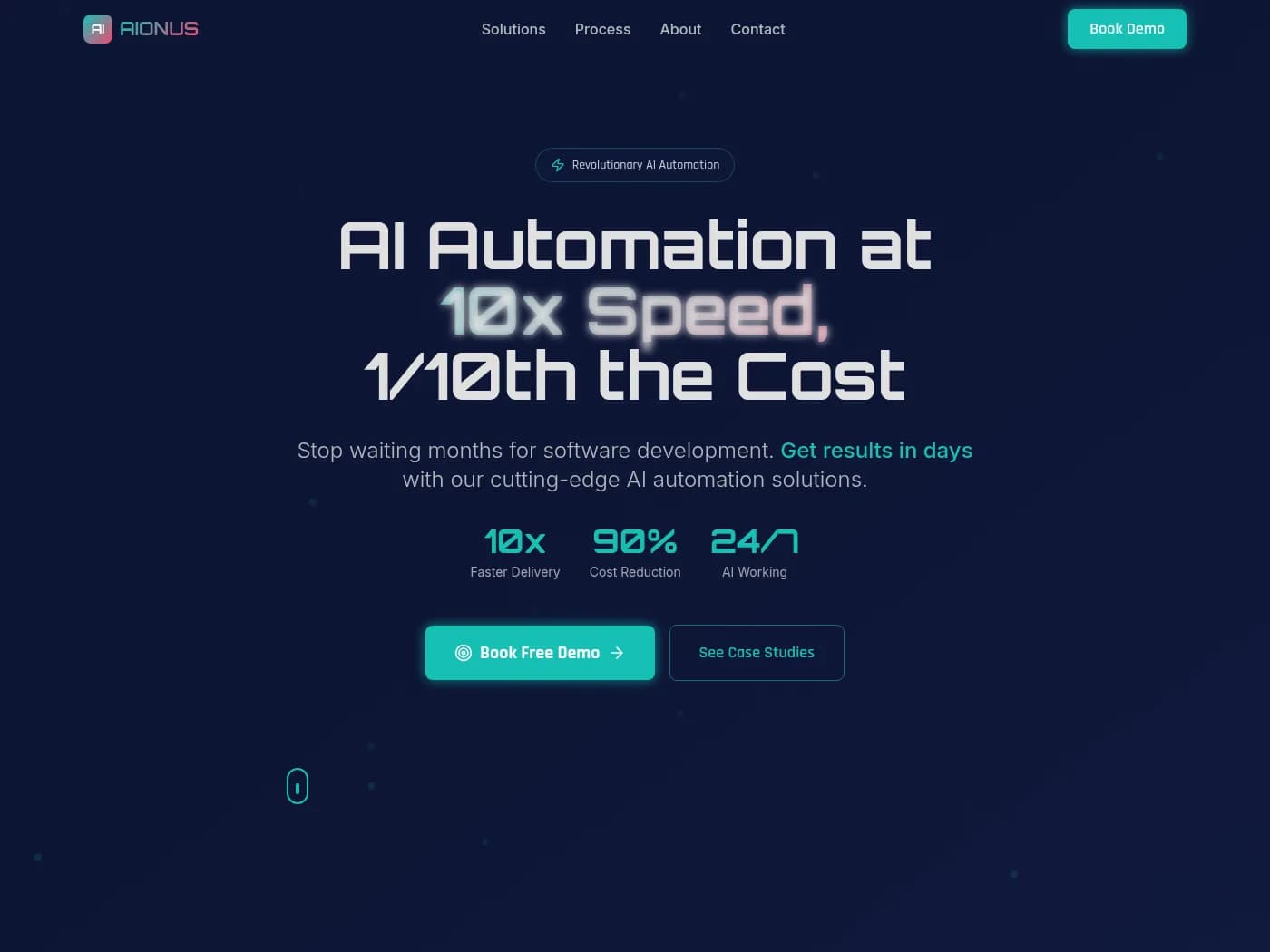 AIONUS: Futuristic AI Automation Website for 10x Faster, 90% Cheaper Results