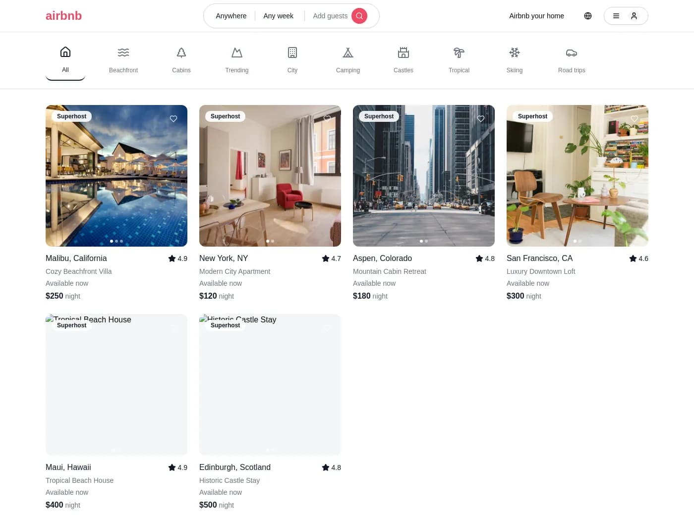Airbnb Clone - Full-Featured Rental Platform