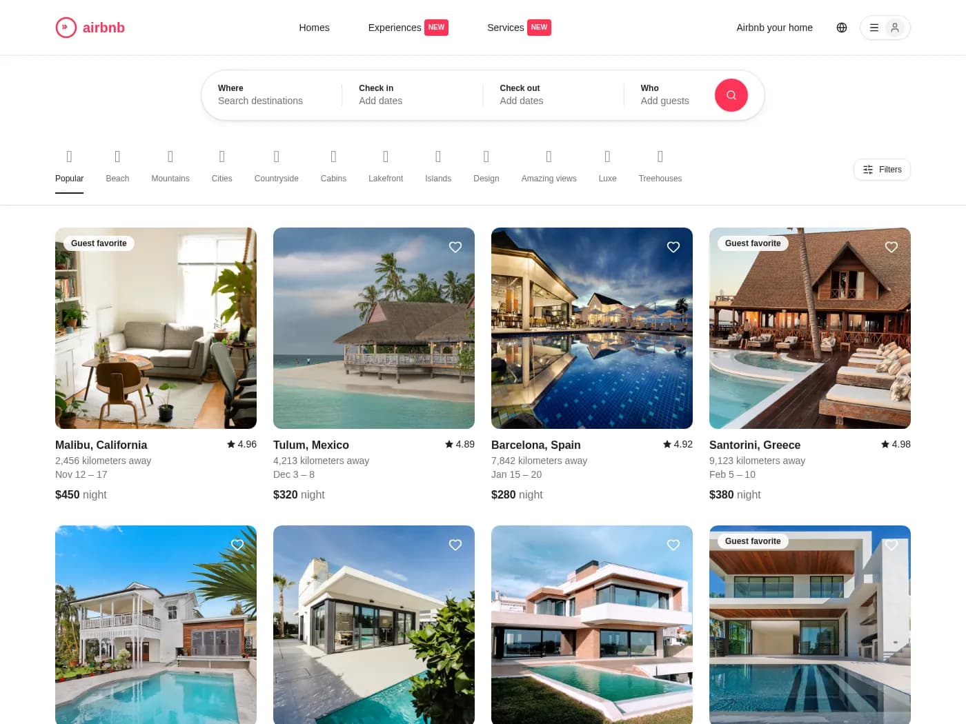 Airbnb Web App Clone