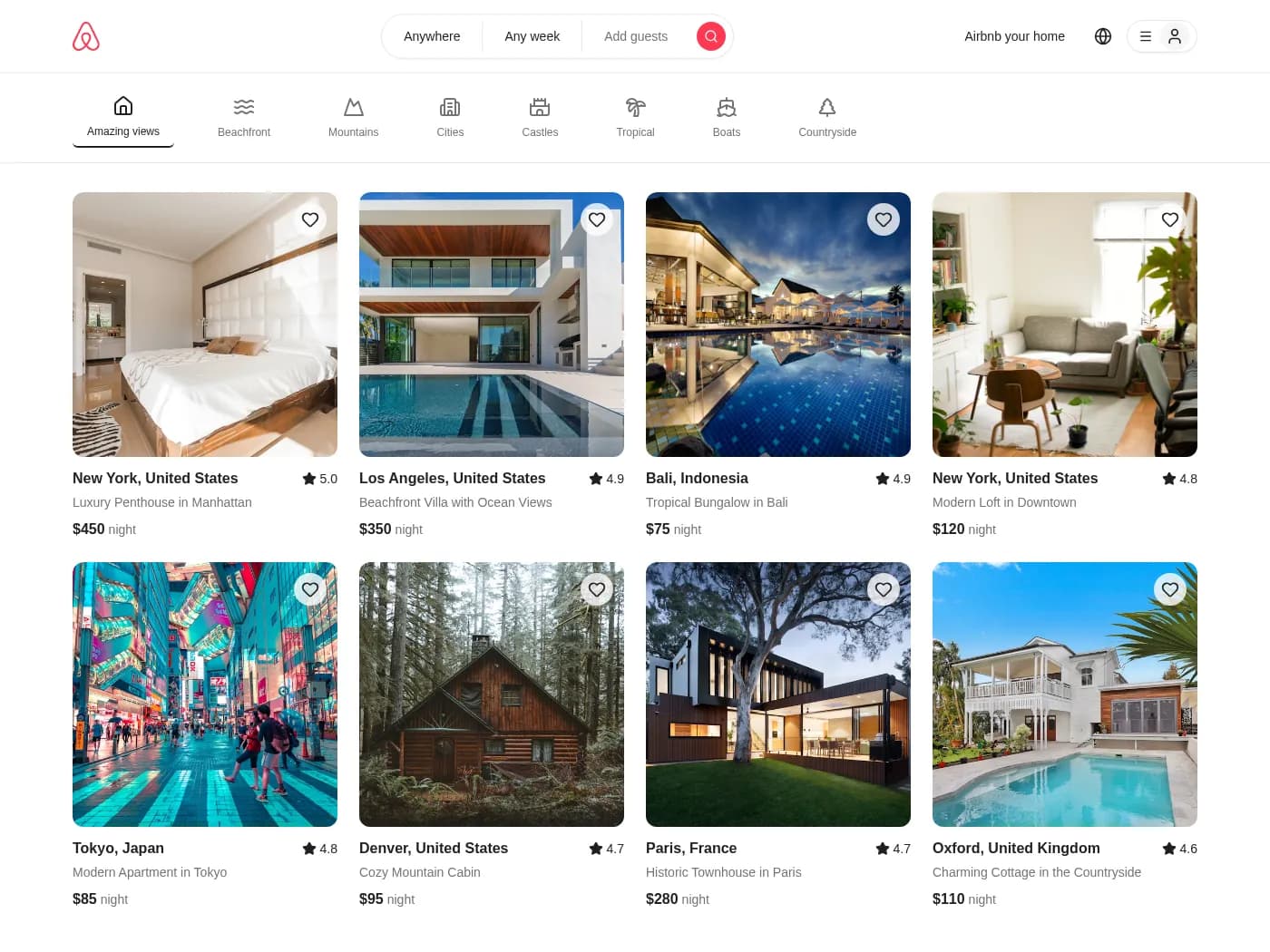 Airbnb Web App Clone