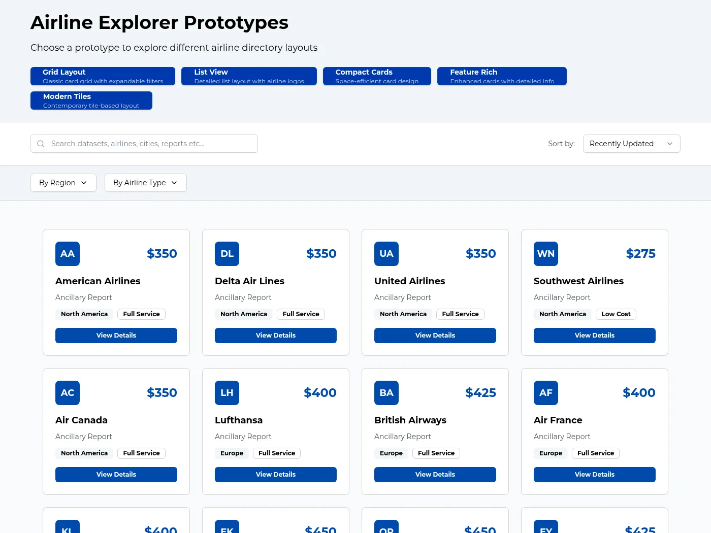 Airline Explorer Prototypes Web App