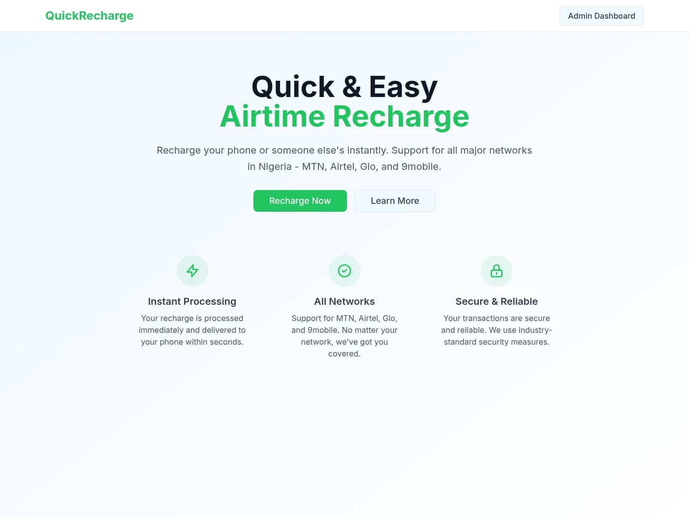 Airtime Recharge Web Platform with Transaction Dashboard