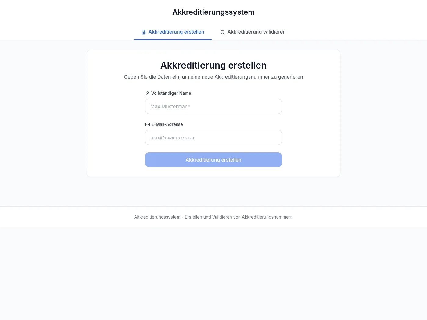 Akkreditierungsnummer-Generator und Validierungstool
