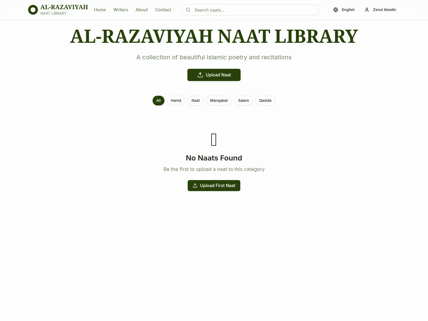 AL-RAZAVIYAH NAAT LIBRARY | User-uploaded Naat Collection with Admin Control