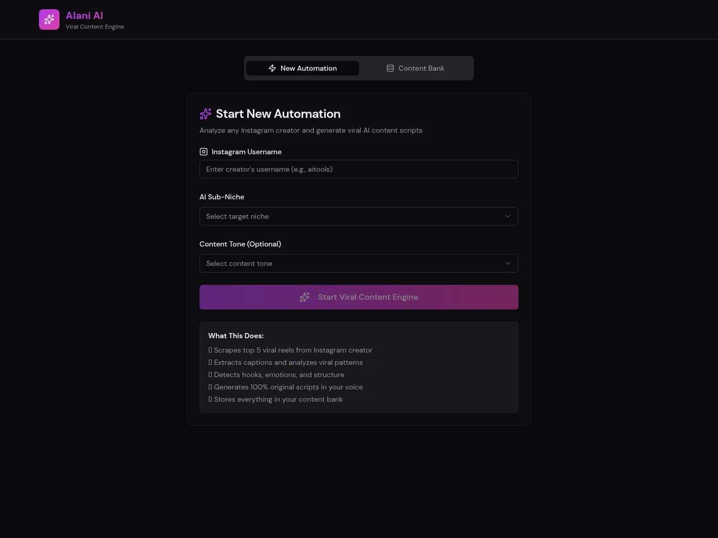 Alani AI Viral Content Blueprint Automation (Buildy.ai Clone for Faceless Reels)