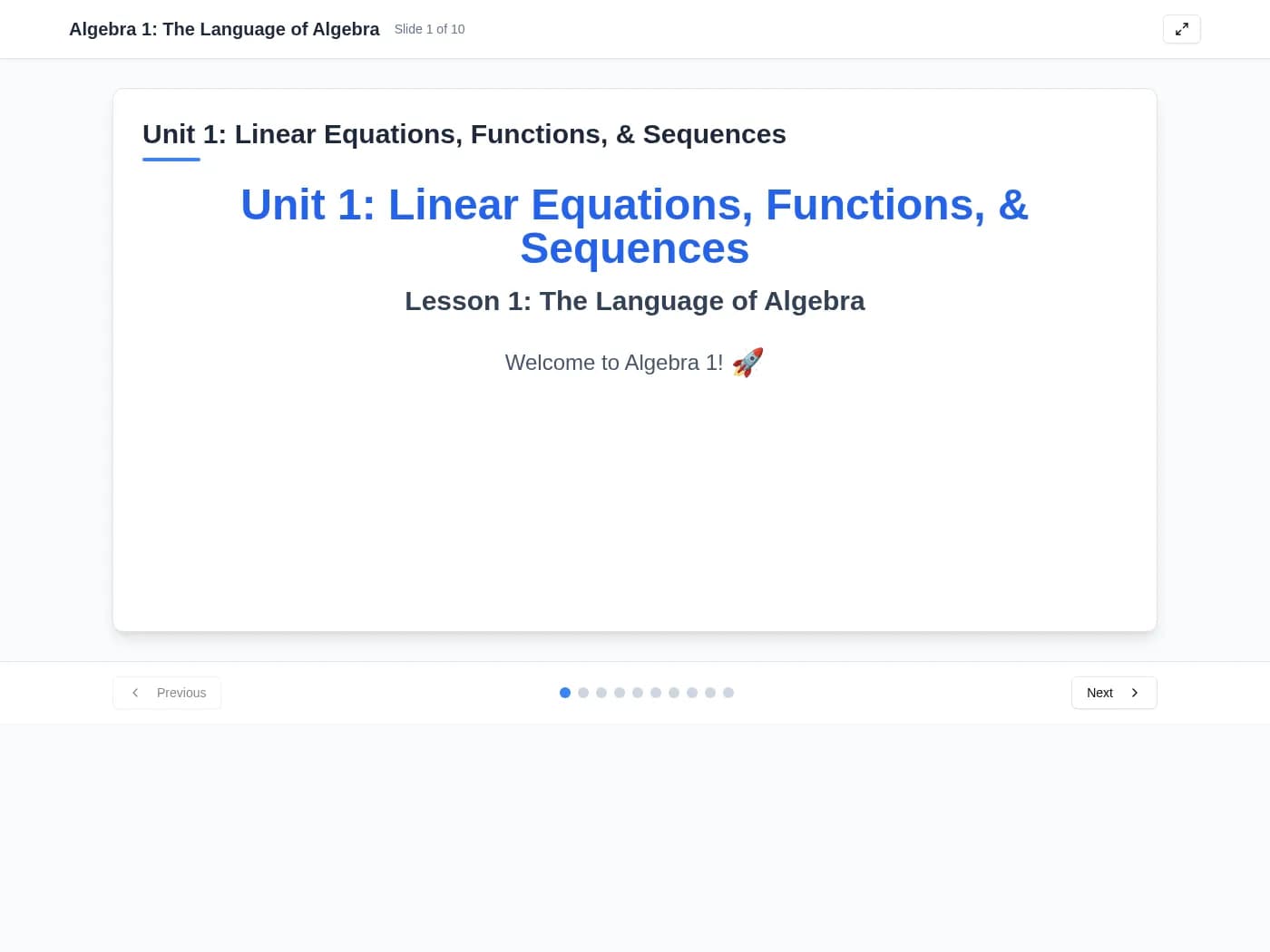 Algebra 1: The Language of Algebra - Interactive Slide Presentation