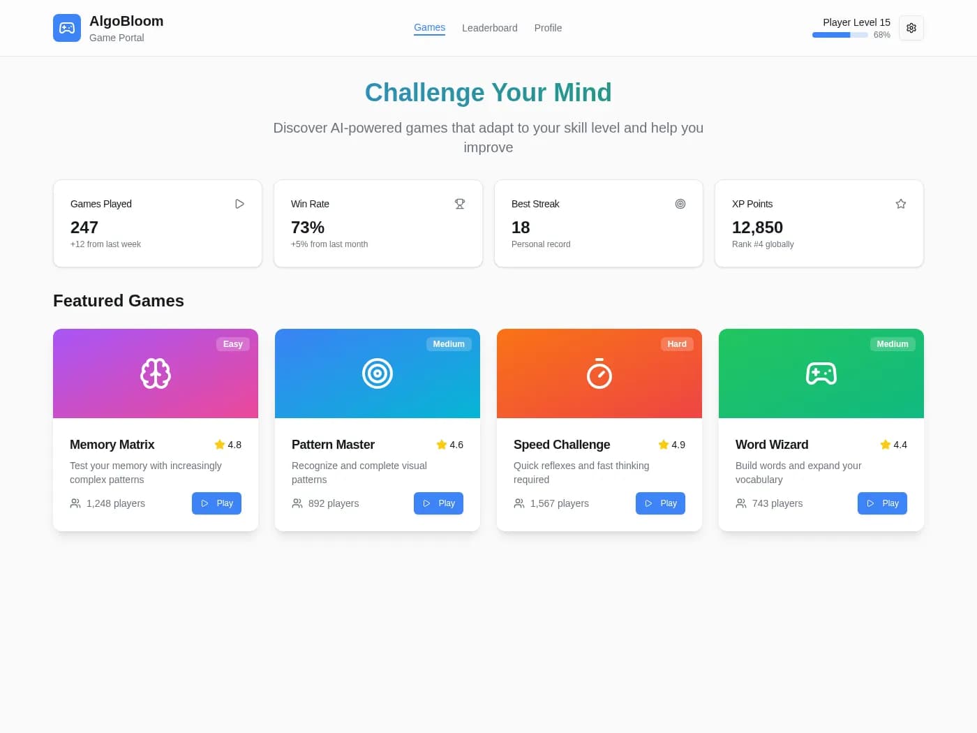 AlgoBloom Web Game Portal
