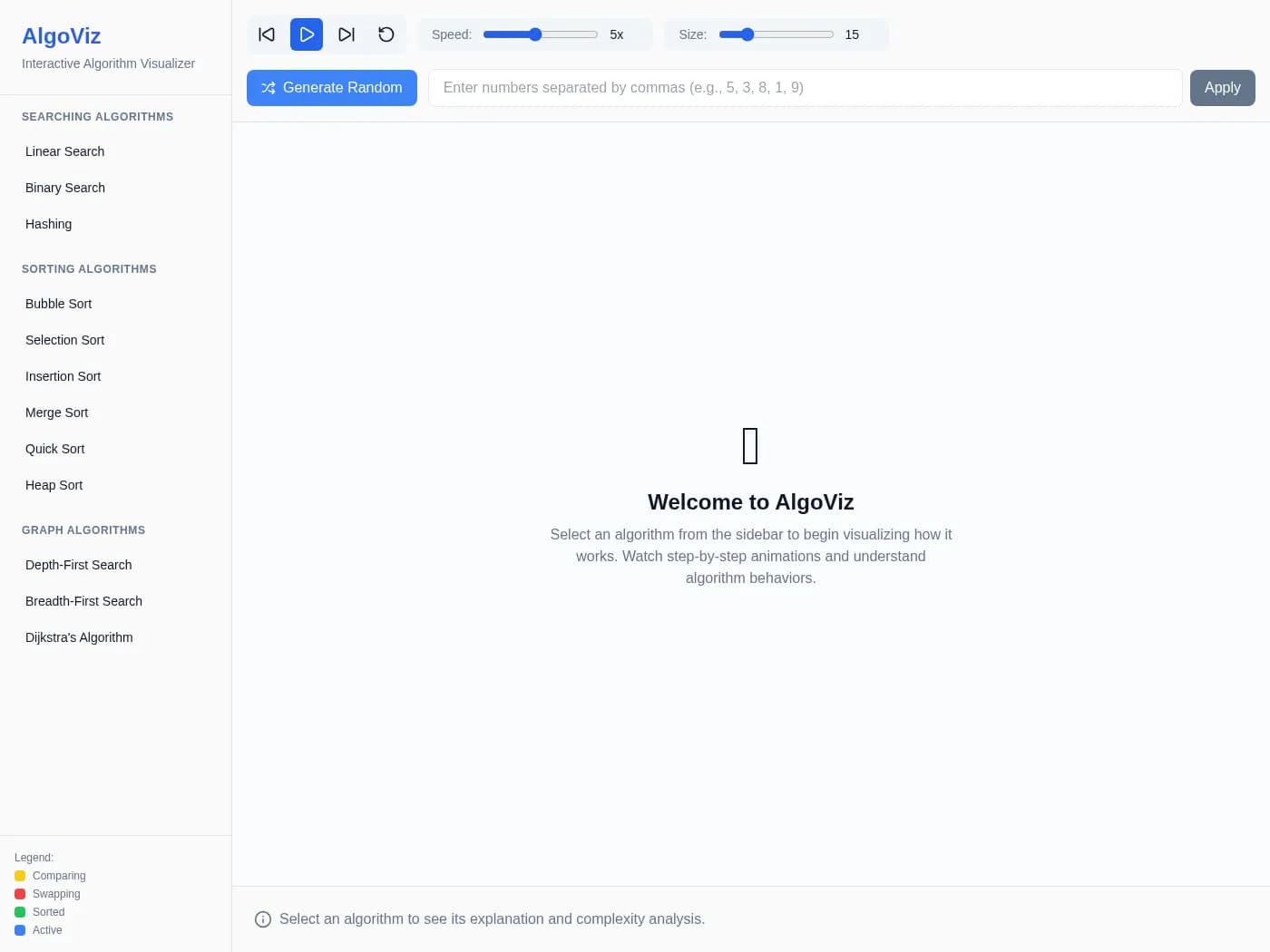 AlgoViz: Interactive Algorithm Visualization Simulator UI
