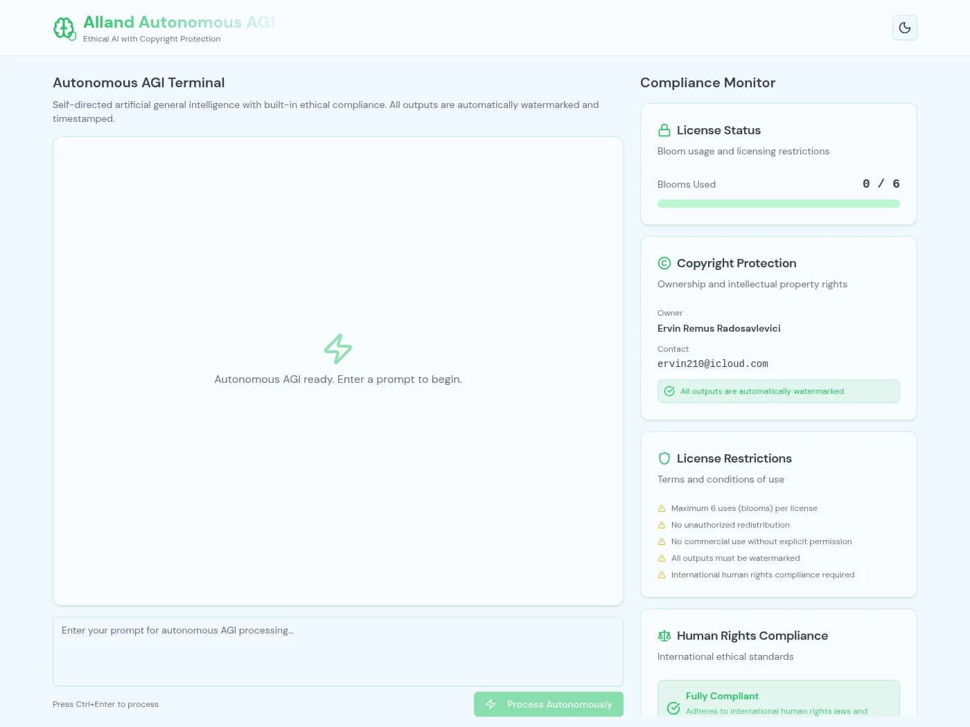 Alland Autonomous AGI with Ethical Compliance