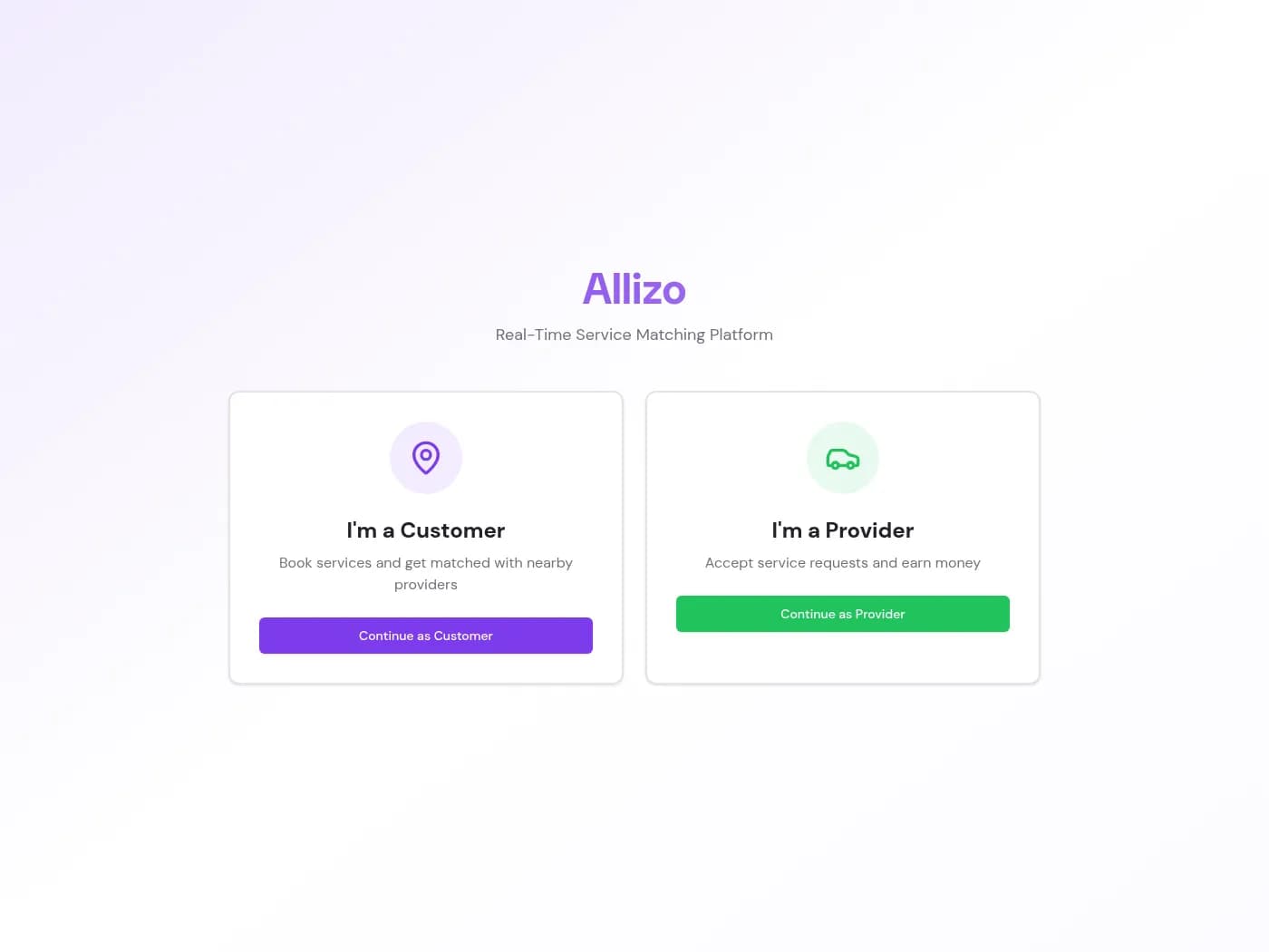 Allizo Dual-App Real-Time Service Matching Platform