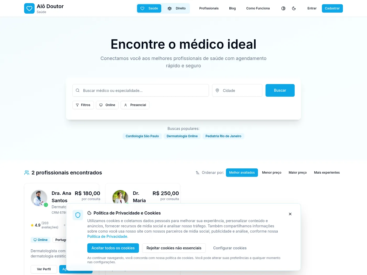 Alô Doutor: Plataforma Integrada para Conexão de Pacientes/Clientes a Profissionais de Saúde e Direito