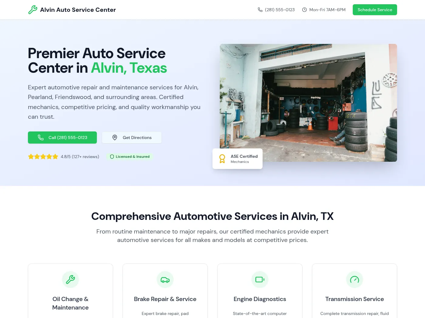Alvin Auto Service Page SEO Revamp