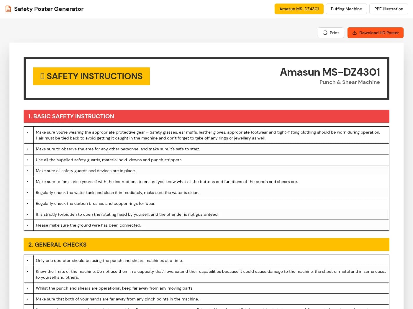 Amasun MS-DZ4301 Safety Poster Generator