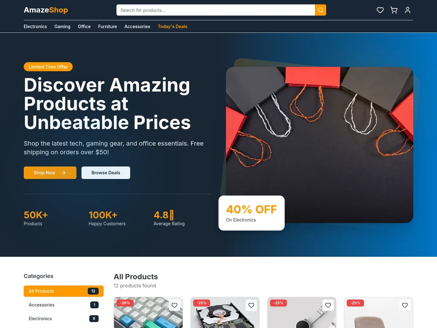 AmazeShop: Modern E-Commerce Website
