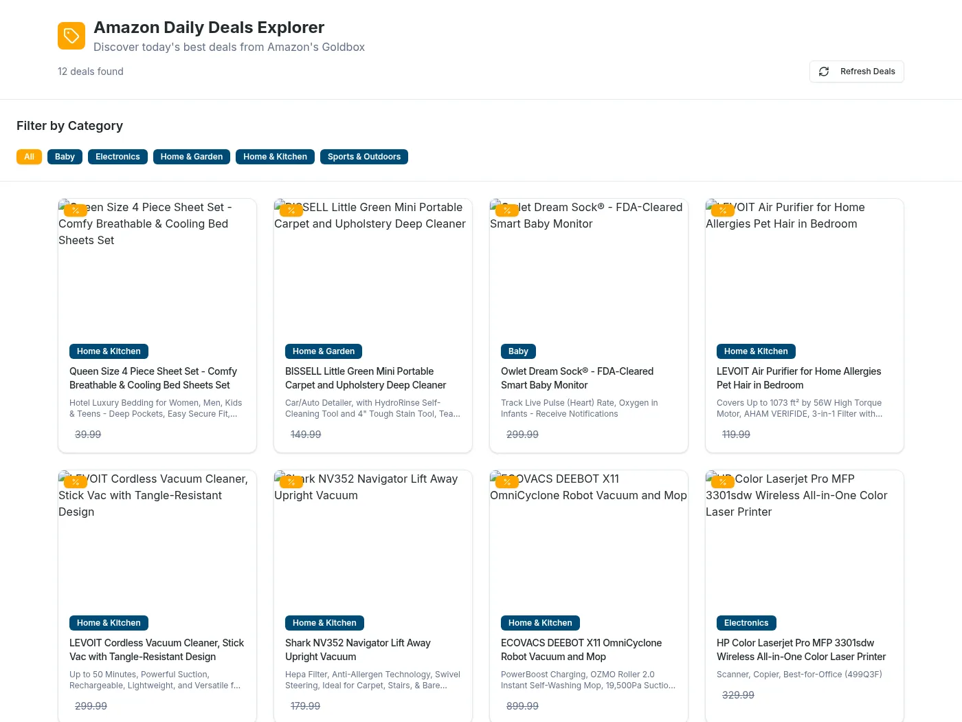 Amazon Daily Deals Explorer with Affiliate Integration