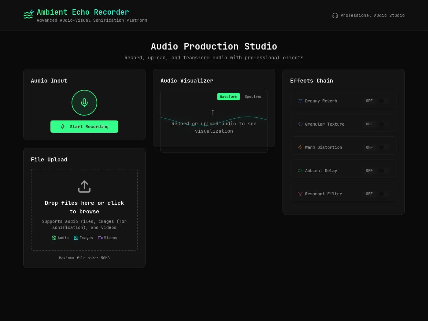 Ambient Echo Recorder: Advanced Audio-Visual Sonification and Effects Platform