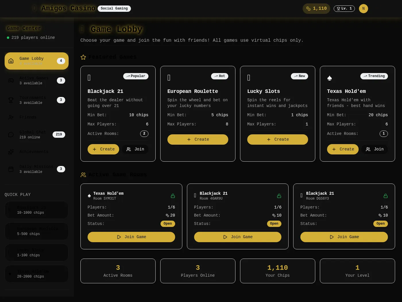 Amigos Casino: Virtual Social Casino Playground
