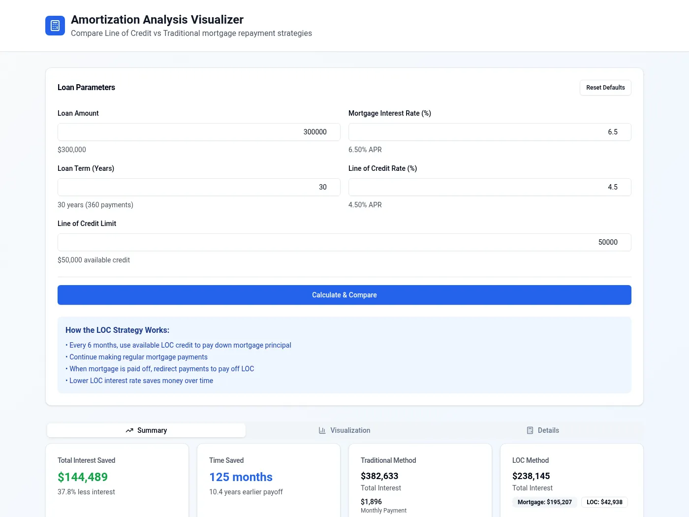 Amortization Analysis Visualizer: LOC vs Traditional Methods