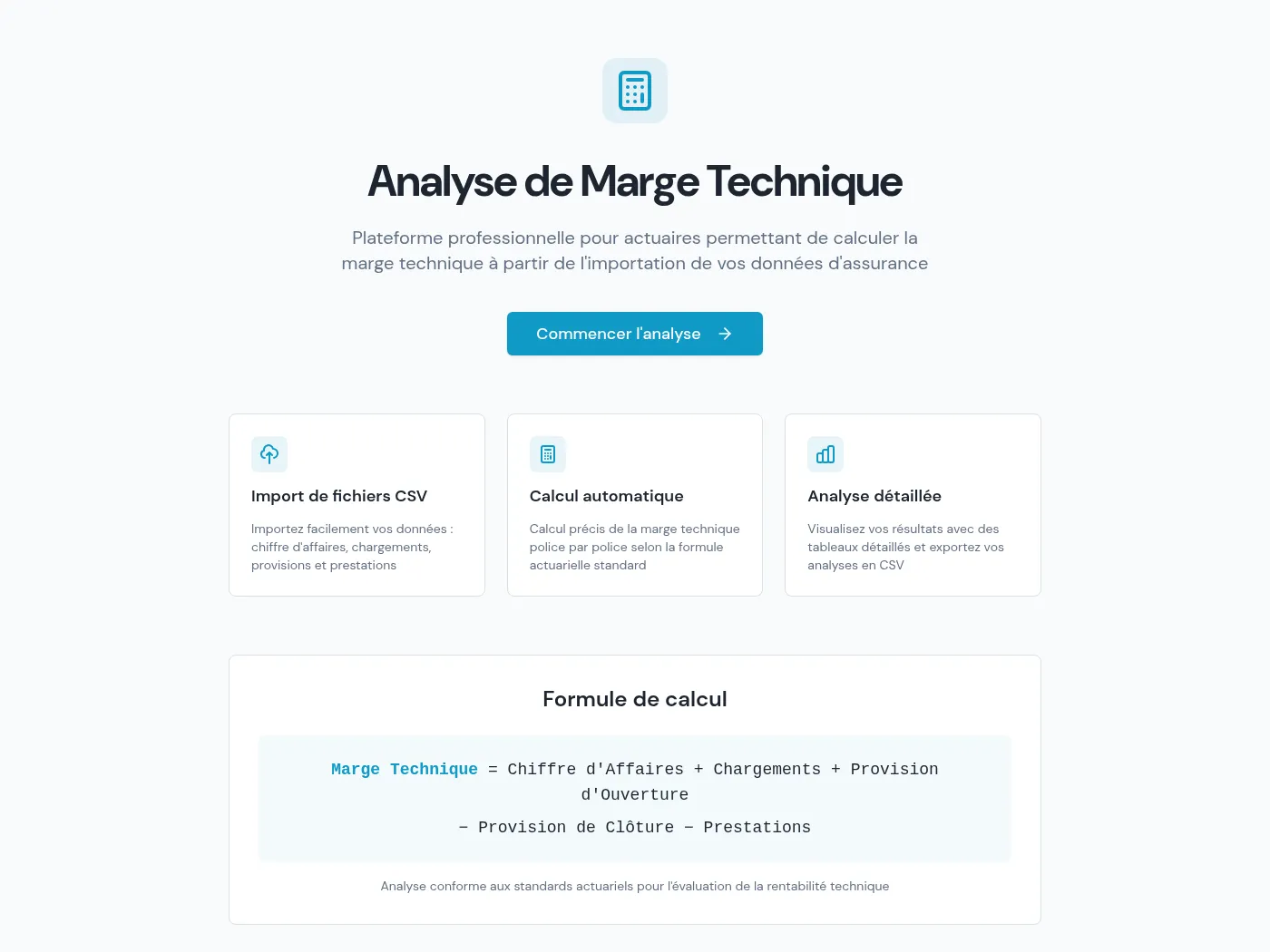 Application d’analyse de marge technique pour actuaires
