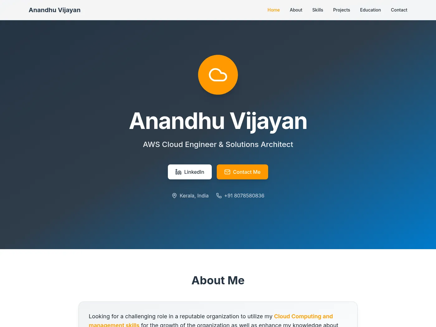 Anandhu Vijayan - Modern Cloud Engineer Portfolio Website