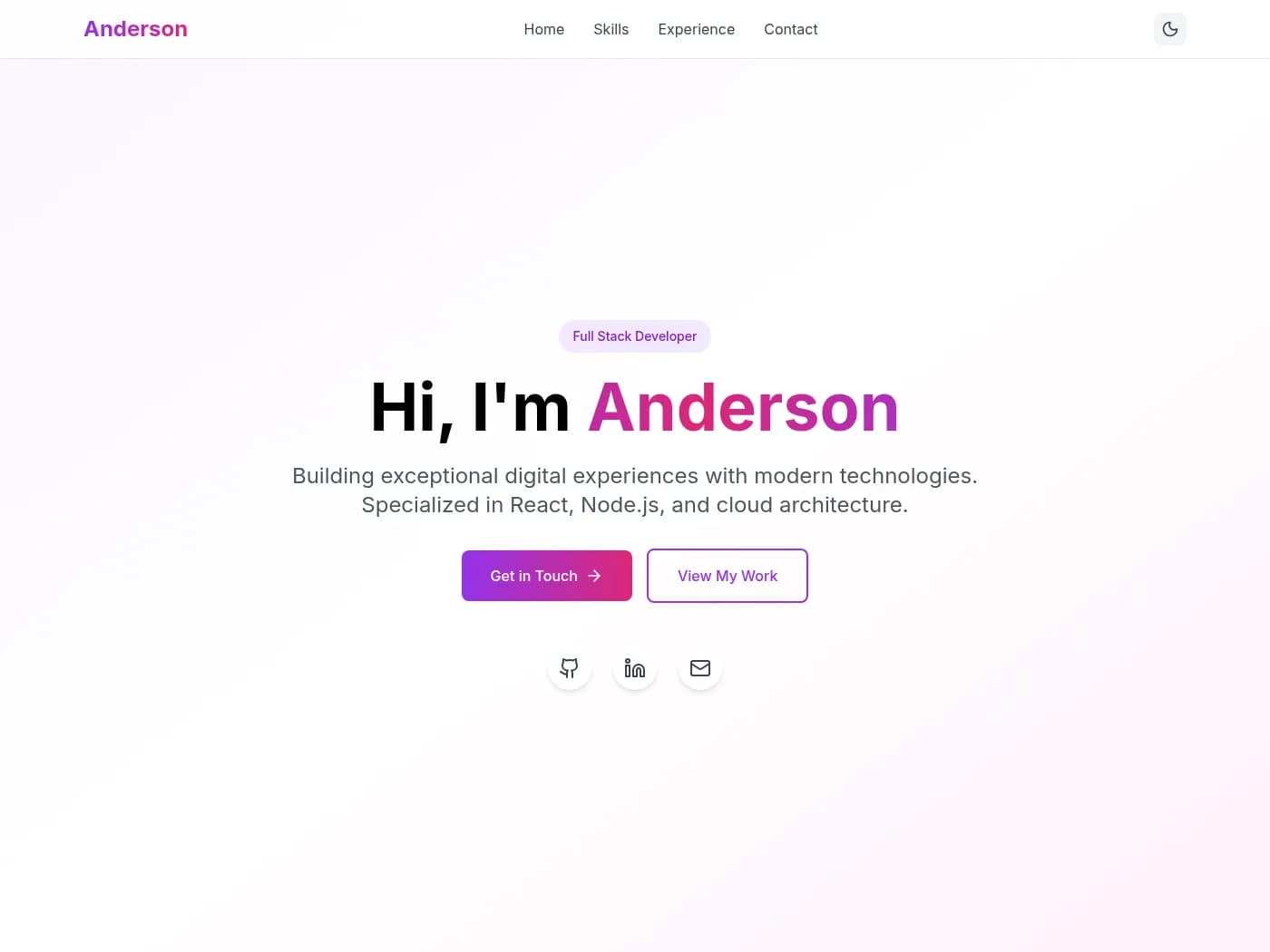 Anderson Full Stack Developer Modern Landing Page