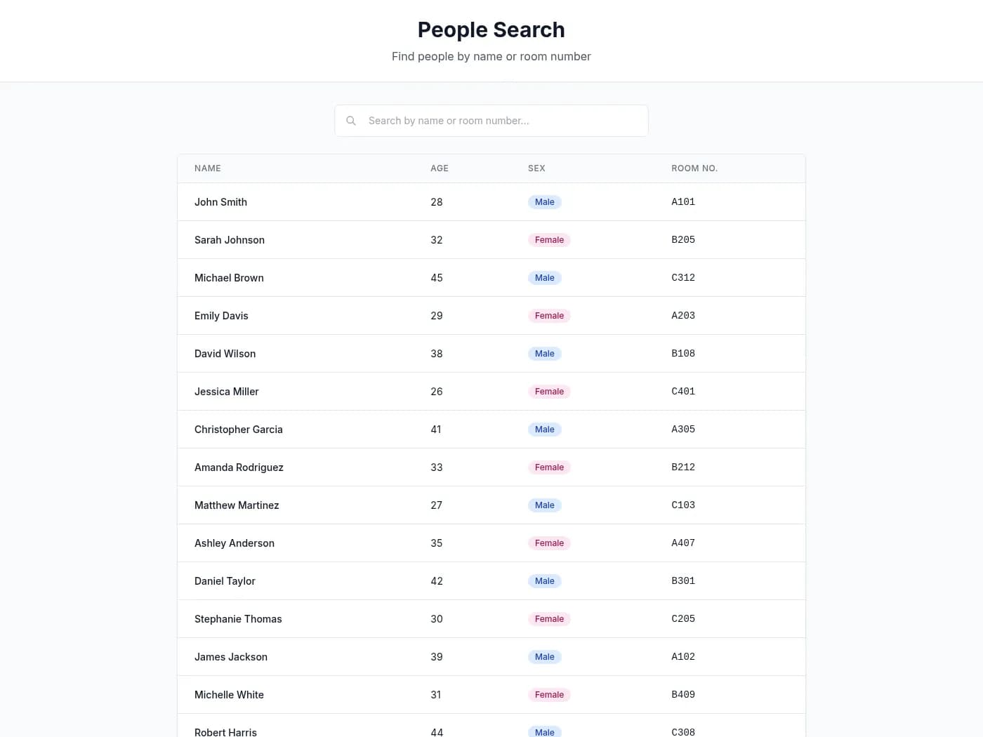 Angular People Search UI with Live Filtering