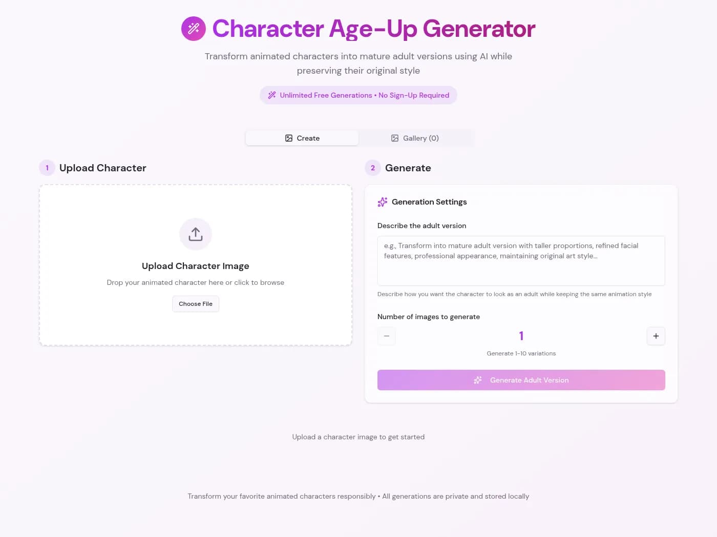 Animated Character Age-Up Website