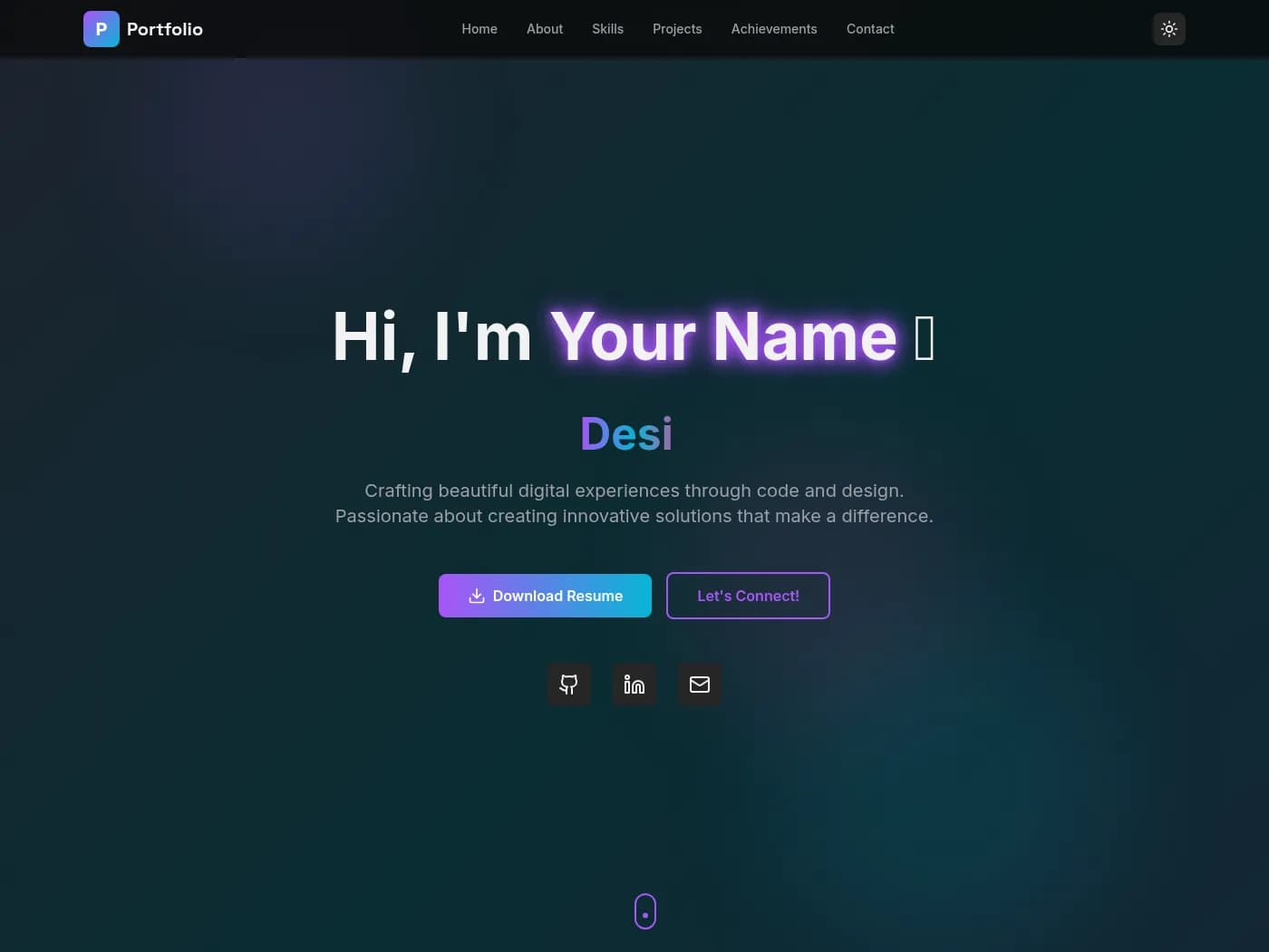 Animated Developer, Designer & Student Portfolio: Neon Gradient Edition