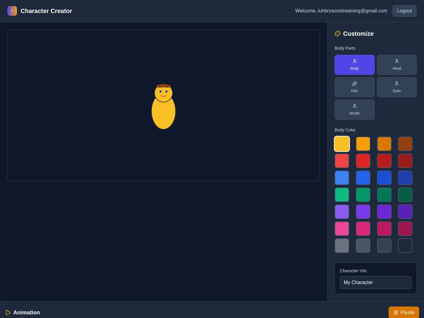Animated Gaming Character Creator