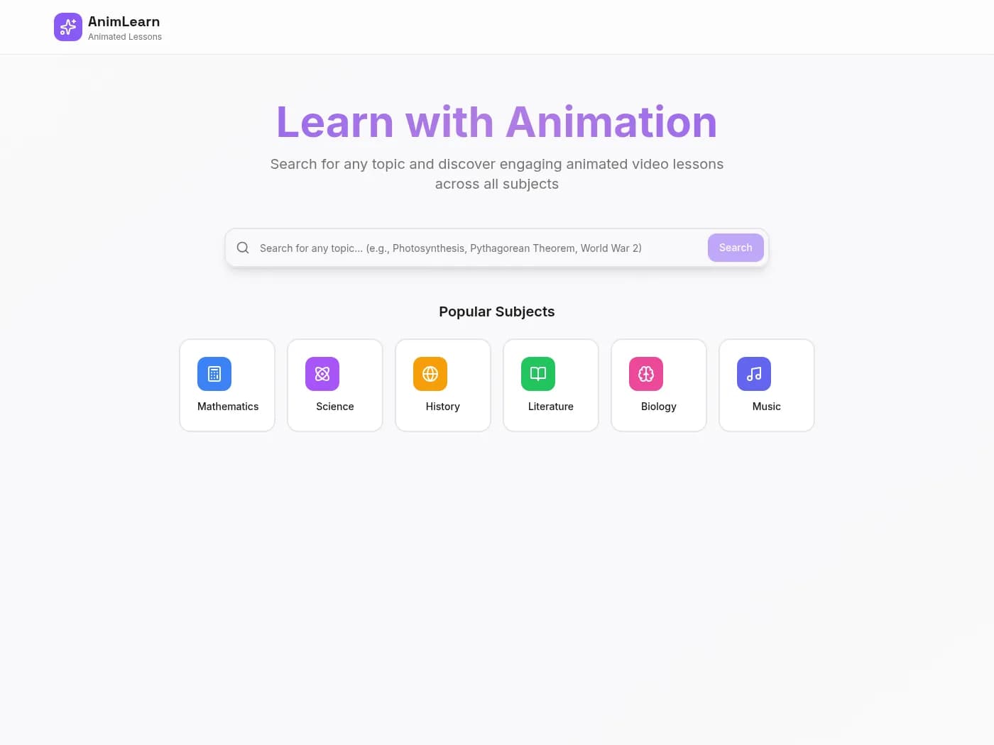 Animated Lesson Finder for Students