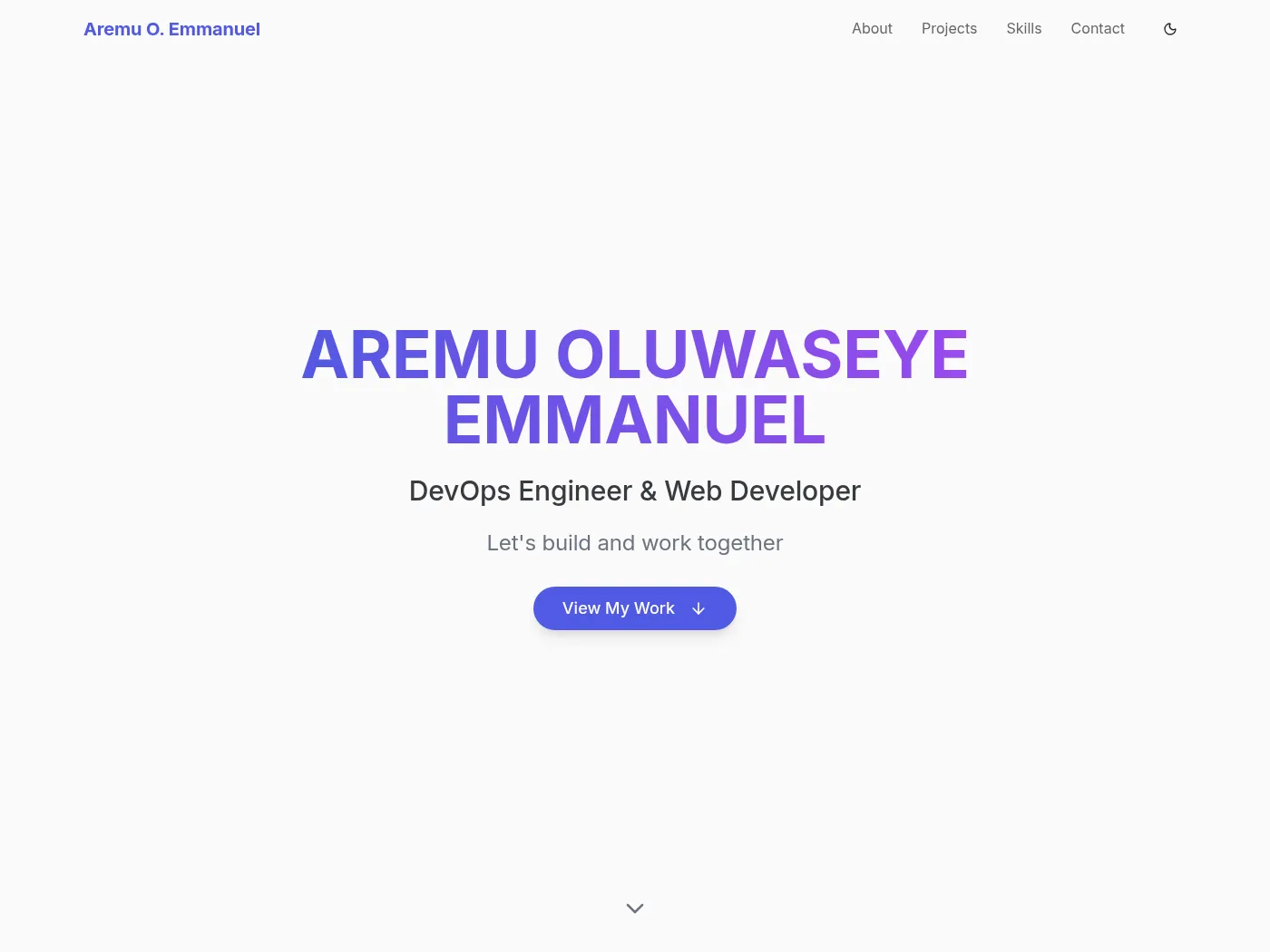 Animated Minimalist Portfolio for Aremu Oluwaseye Emmanuel