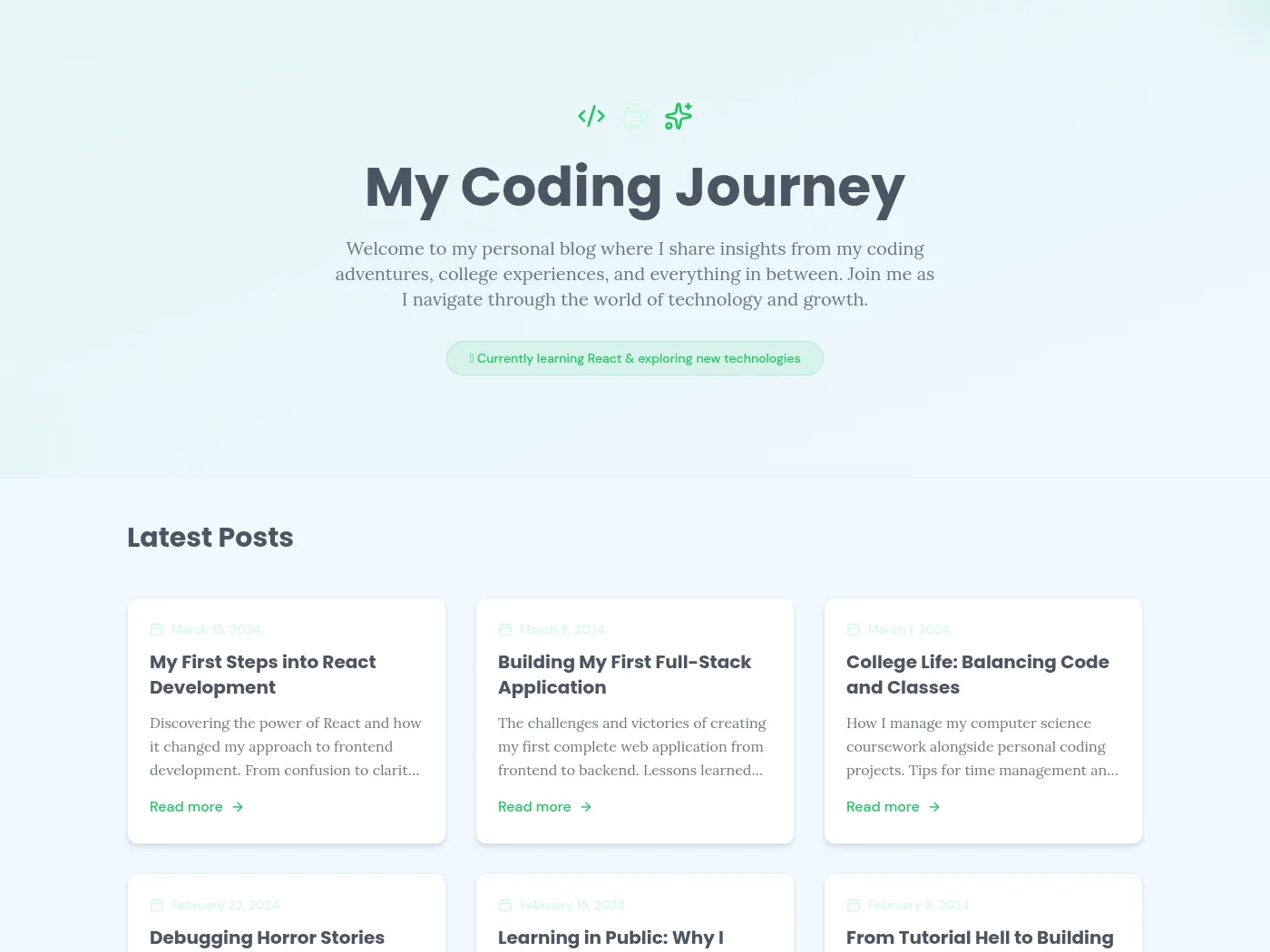 Animated Personal Blog – A Modern Coding & College Journey Showcase