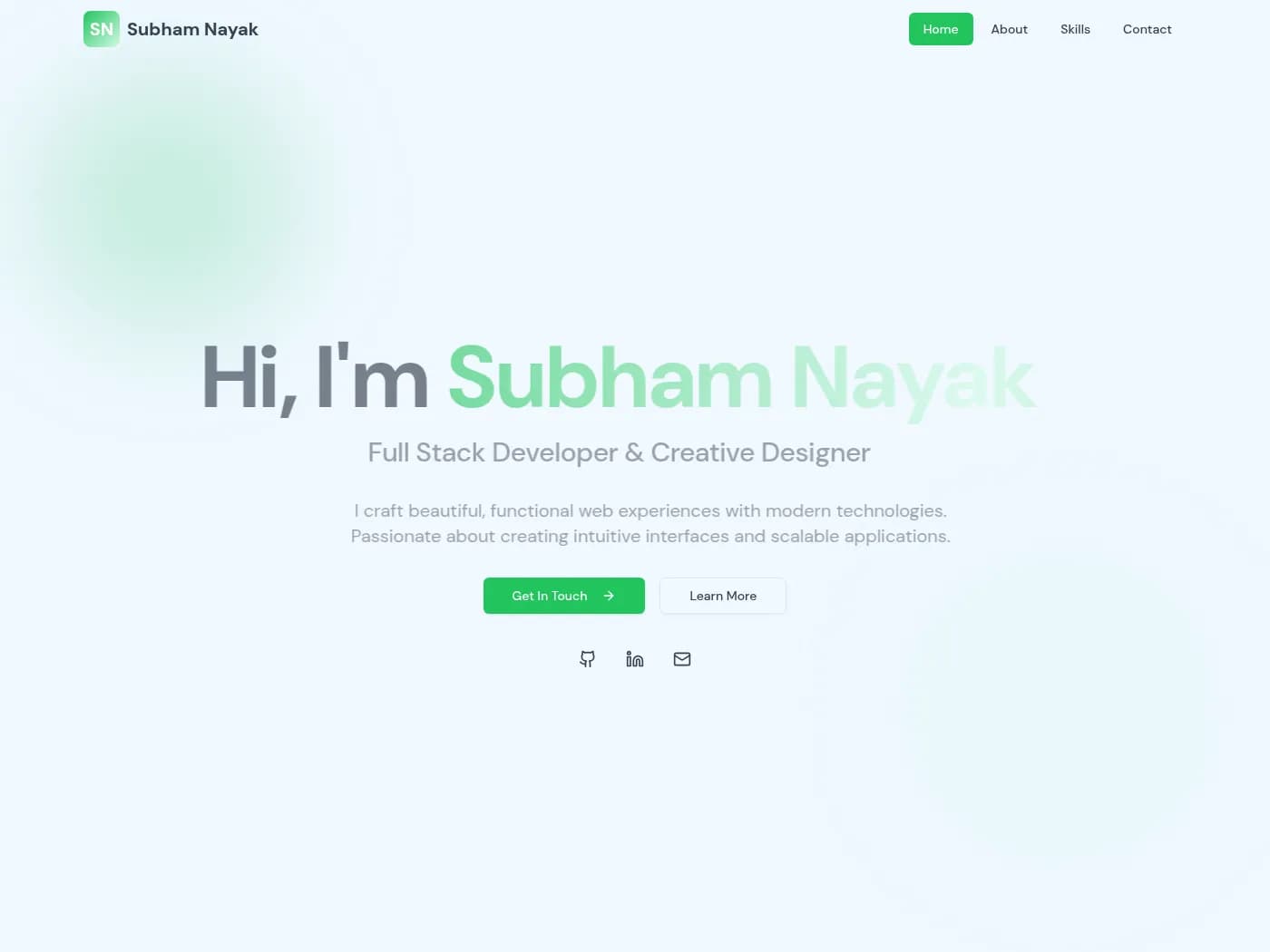 Animated Portfolio for Subham Nayak