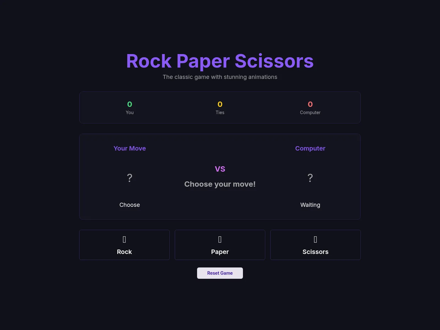 Animated Rock Paper Scissors Game