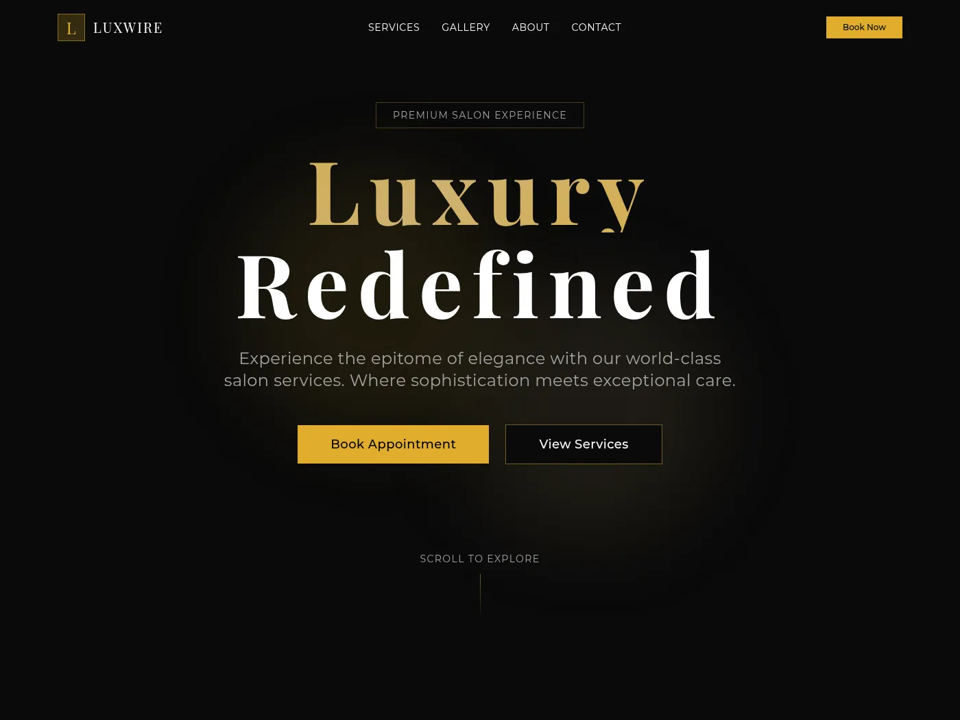 LuxWire: Animated Salon Service Website Wireframe