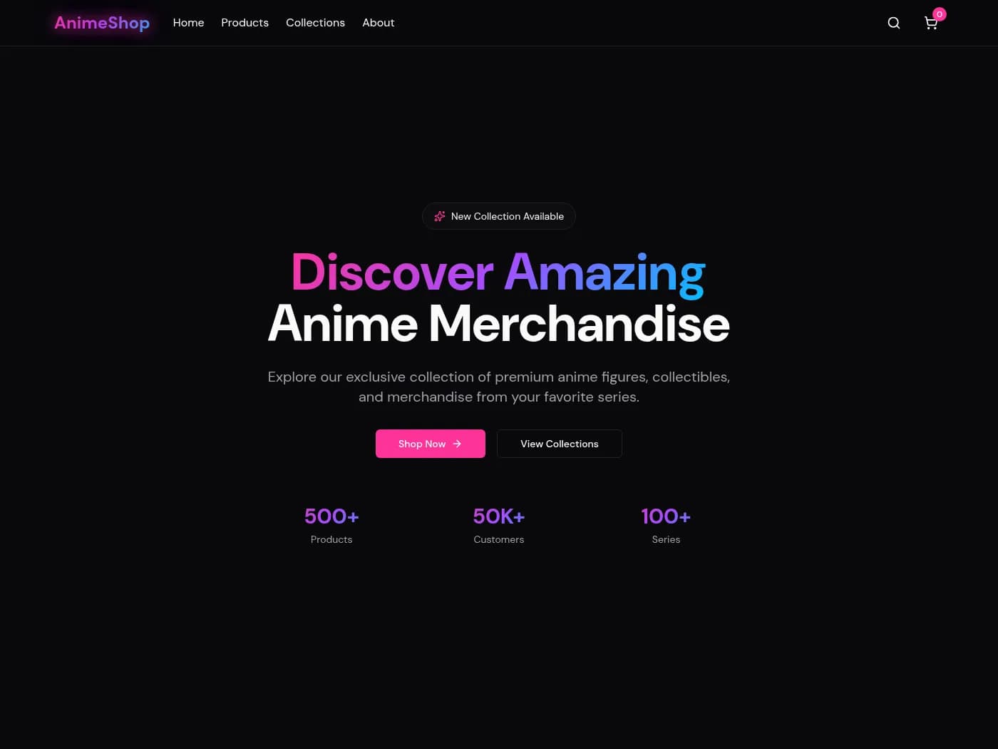 Anime Product Showcase Website with Animated UI