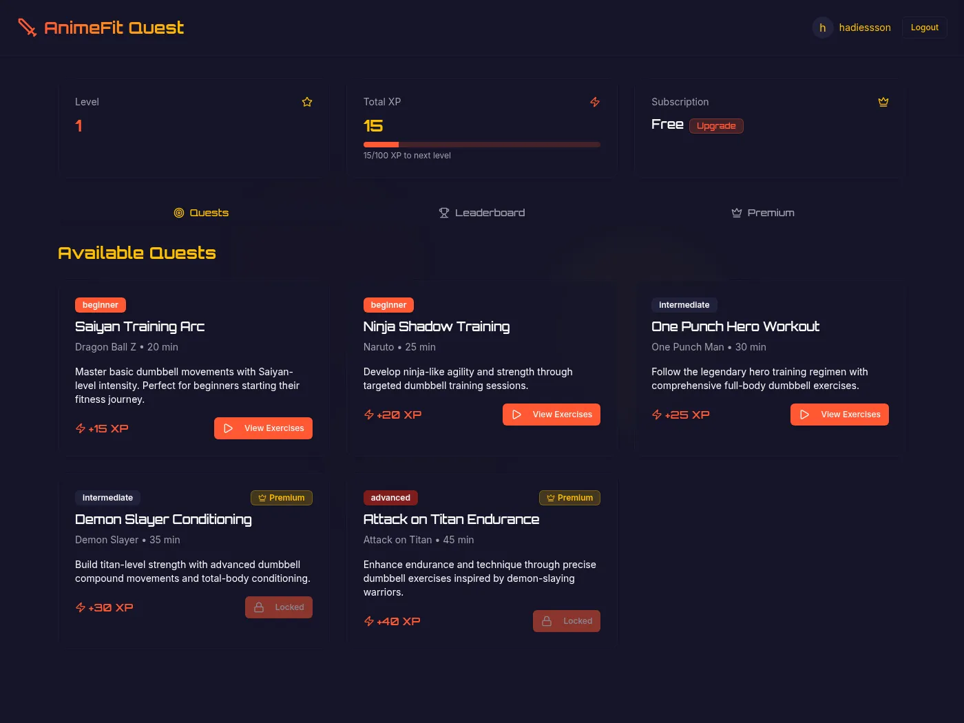 AnimeFit Quest: Anime Fitness RPG Experience