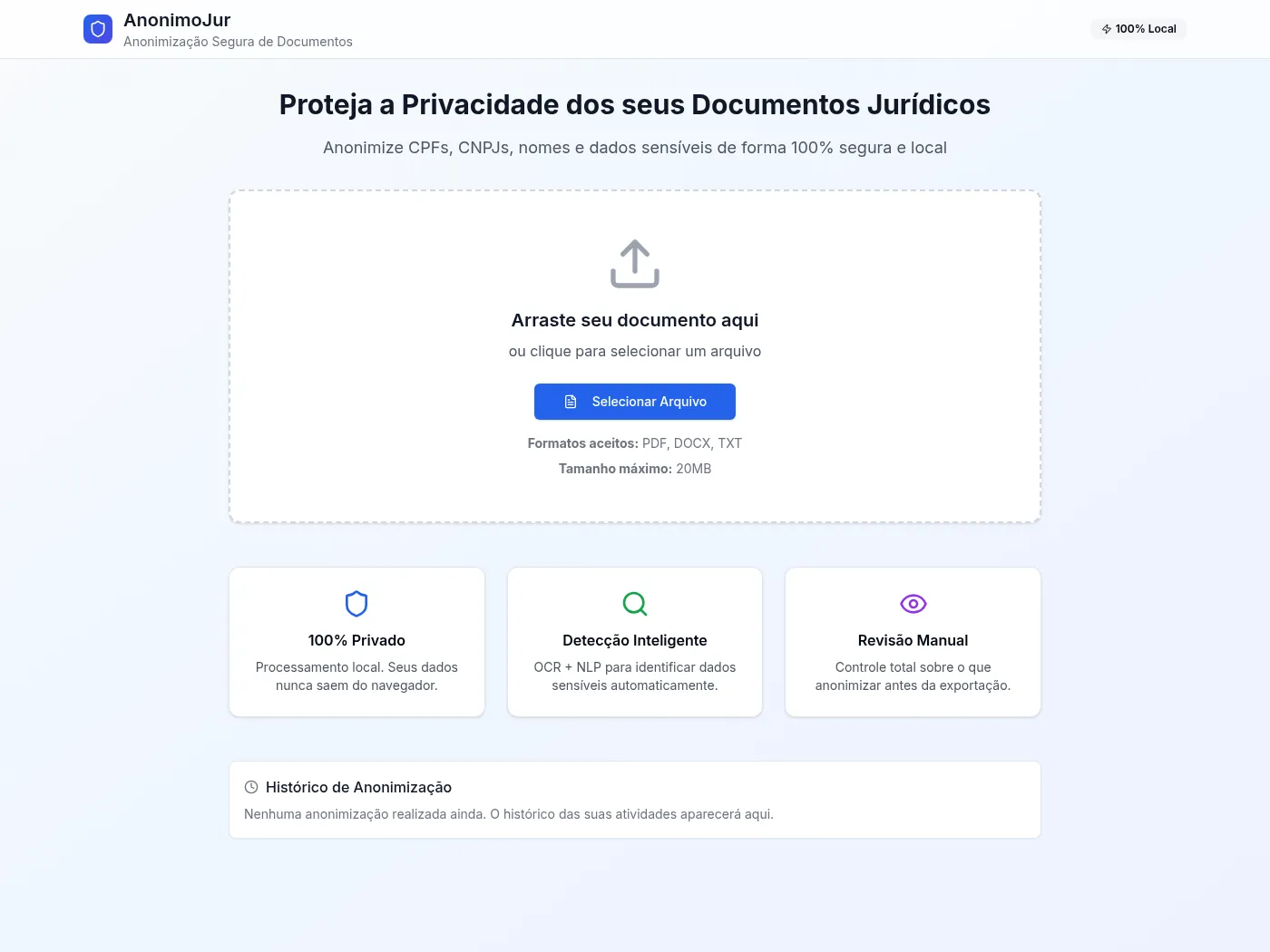 AnonimoJur – Web App para Anonimização de Documentos Jurídicos no Navegador