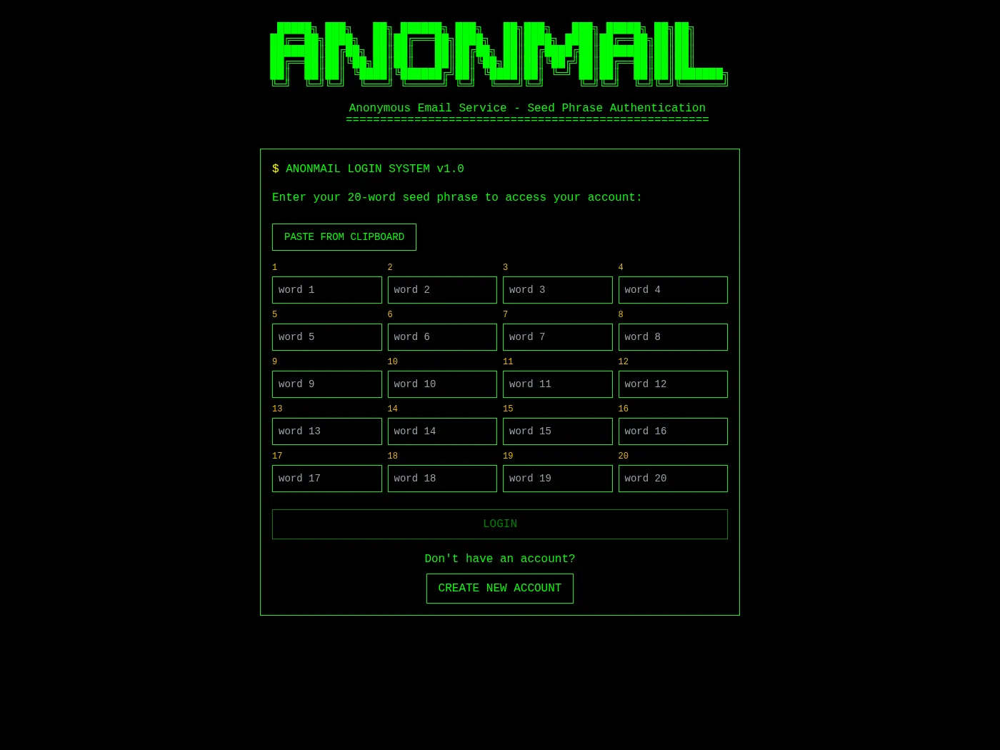 AnonMail: Seed Phrase-Based Anonymous Email Generator