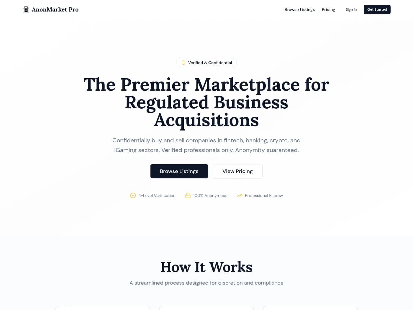AnonMarket Pro: Anonymous B2B Classifieds Marketplace for Fintech and Regulated Businesses
