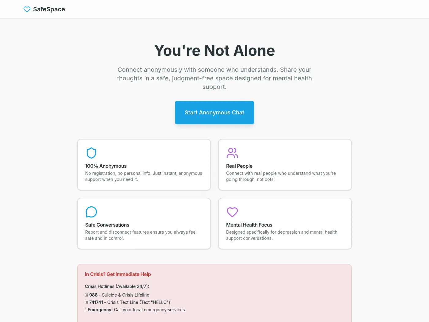 Anonymous Mental Health Chat App